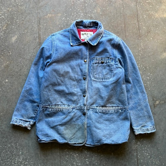 Orvis | Jackets & Coats | Orvis Women Denim Chore Jacket Red Lined ...